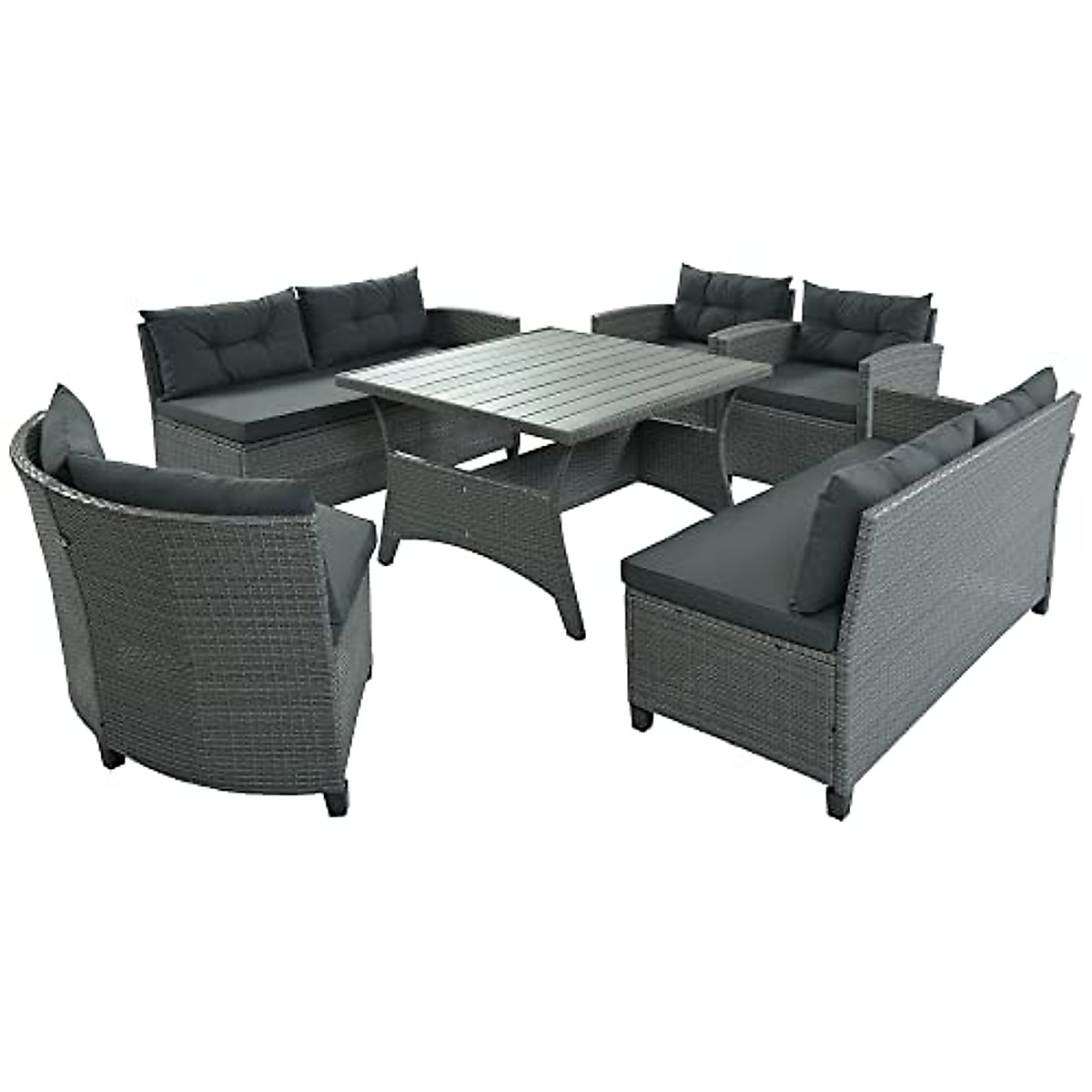 DHPM 6 Pieces Patio PE Wicker Furniture Set Outdoor Brown Rattan Sectional Conversation Sofa Chair with Storage Table and Beige Cushions, for Garden, Yard, Deck, Black