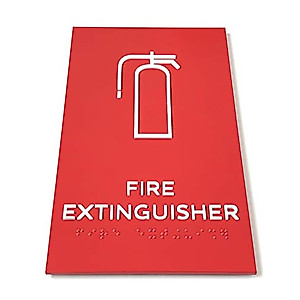 Kubik Letters Fire Extinguisher Sign, ADA Compliant Modern Design Sign with Grade 2 Braille for Fire Extinguisher Location with 3M Double Sided Tape