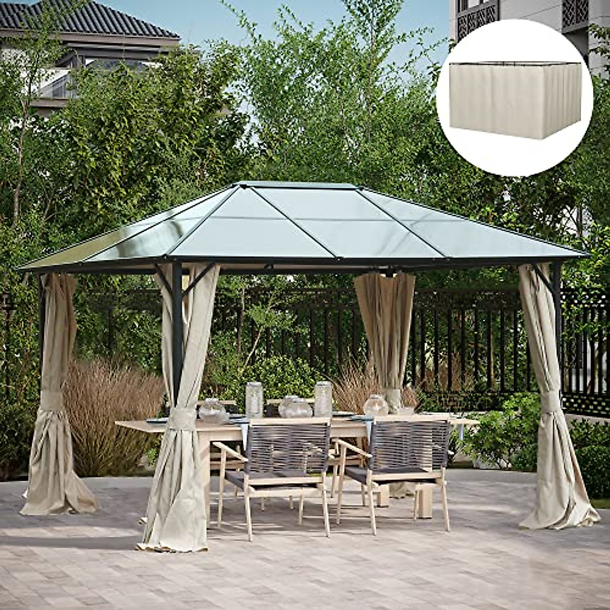 Outsunny 10' x 12' Gazebo Sidewall Set with 4 Panels, Hooks/C-Rings Included for Pergolas & Cabanas, Beige