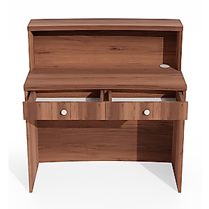 UGOS Mono Walnut Modern Reception Desk w/Transaction Counter | Laminate Desktop | Multifunctional Standing Front Desk for Home, Office, Salon, Spas, and Lobby (40 inch (100 cm))