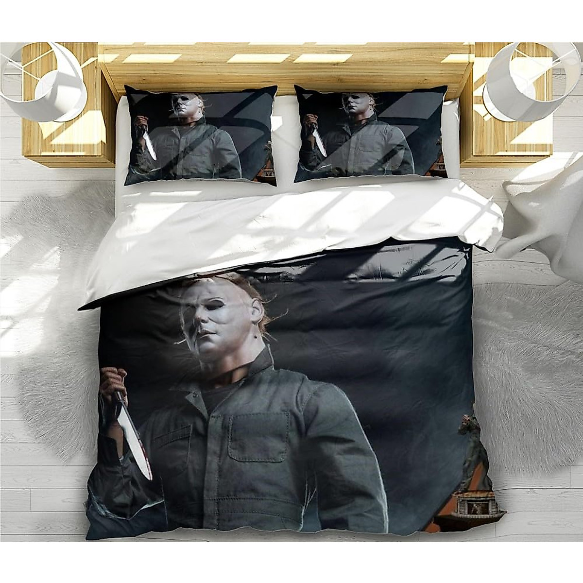 Anime Bedding 3 Piece (1 Duvet Cover + 2 Pillow Cases) Bedroom Decoration Soft, Comfortable and Breathable,Anime Horror Movie Bedding Sets (Twin 68x86in + 20x30in*2,07)