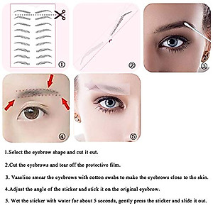 6 Sheets Eyebrow Tattoo Stickers 6D Realistic Stick-On Eyebrow Stencil Shape Waterproof Transfer Eyebrow Decal Quick Makeup Tool (Black)