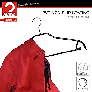 Mawa by Reston Lloyd Silhouette Series Non-Slip Space Saving Clothes Hanger with Bar & Hook for Pants and Skirts, Style 41/FRS, Set of 12, Black