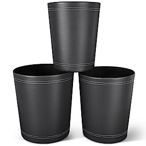 LADSTAG 3 Pack Black Round PU Leather Wastebasket,Trash Basket,Small Trash Can Wastepaper Baskets Garbage Can Container Bins for Bathrooms,Home Decorative,Offices,Kids Rooms,Bedroom (Black)