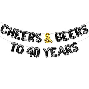 PartyForever CHEERS & BEERS TO 40 YEARS Balloons Banner Black 40th Birthday Party Decorations Sign