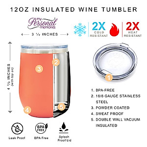 My Personal Memories Personalized Insulated Wine Tumbler - Custom Monogrammed Stemless Wine Cup - Your Text Here (Coral)