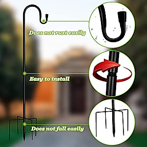 47 Inch Outdoor Shepherd Hook with 5 Prong Base(2 Packs),Adjustable Hanger for Outdoor,Garden Flower Planter,Bird Feeder,Plant Baskets (Black)