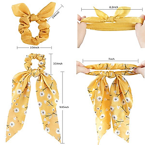 15 Pcs Chiffon Floral Ponytail Holders with Satin Bows and Scrunchies for Women (Color A)