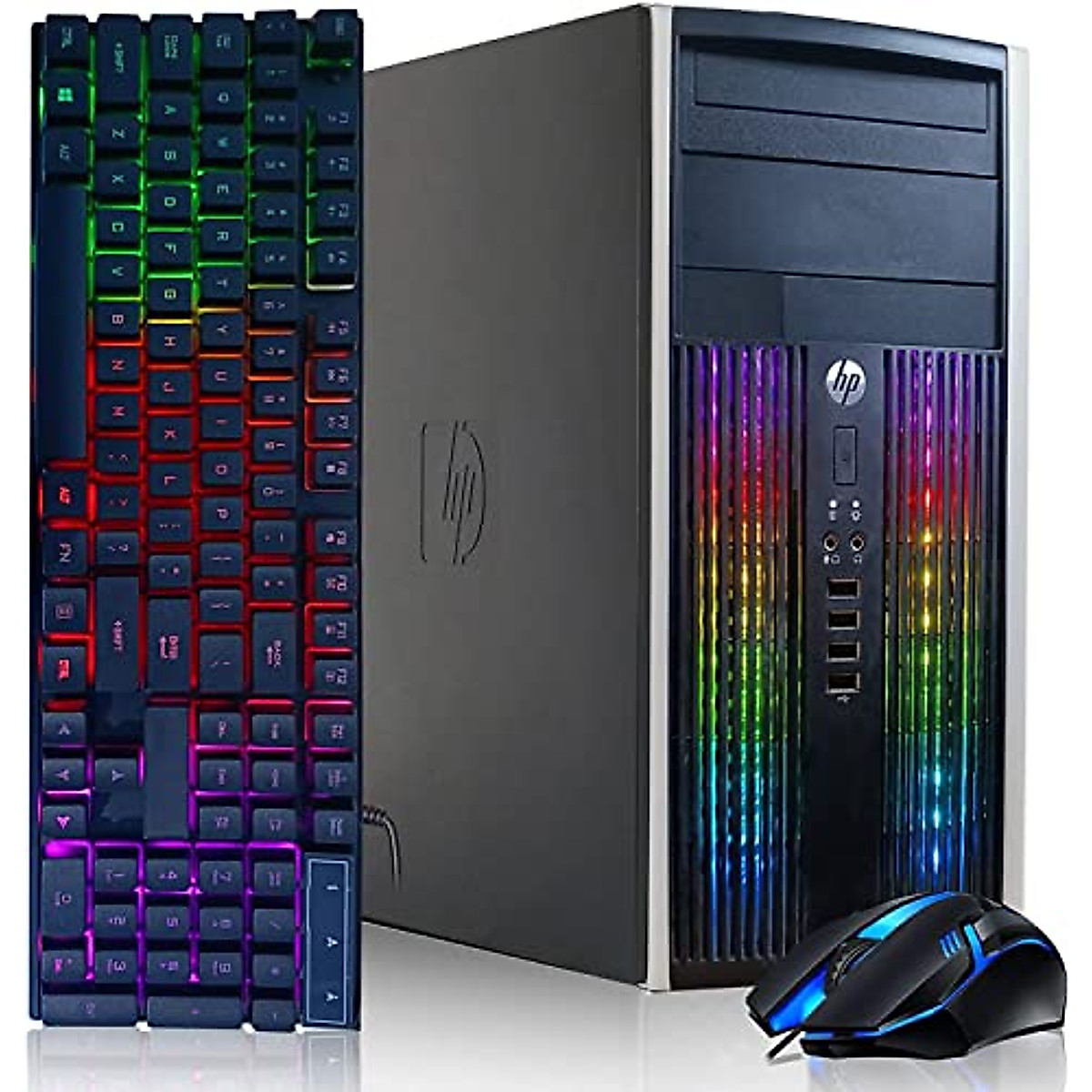 HP RGB Gaming PC Desktop Computer - Intel Quad I7 up to 3.8GHz, Radeon RX 580 8G, 16GB Memory, 128G SSD + 2TB, RGB Keyboard & Mouse, DVD, WiFi & Bluetooth, Win 10 Pro (Renewed)
