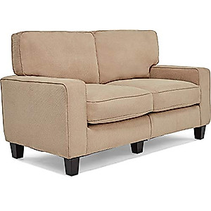 Serta Palisades Upholstered Sofas for Living Room Modern Design Couch, Straight Arms, Soft Fabric Upholstery, Tool-Free Assembly, 61" Loveseat, Sand Beige