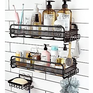 RelaxScene Shower Caddy Shelf - Self Adhesive 3-Pack Bathroom Shower Organizer Suction Storage with Soap Holder Shower Shampoo Holder Shelves Rack for Inside Shower Black