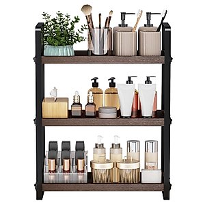 HNRLOY Bathroom Countertop Tray,Cosmetic Tray,Bathroom Organizer,Bathroom Counter Stand,Countertop Organizer,Countertop Storage Shelf (Brown 3 Tier)