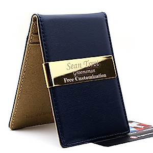 Sotania Free engraving - 24K Gold, Mens Leather Money Clips, Roller Ballpen, Ballpoint pen, Ball pen, Groomsmen Gift,Three Lines Each 20 Characters, Free Customization (NAVI)