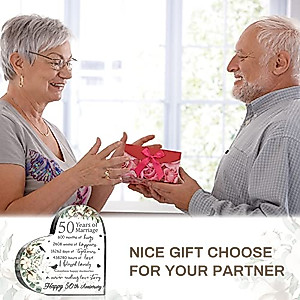 Wedding Gift for Her Years of Marriage Gift Happy Anniversary Present for Woman Acrylic Heart Marriage Keepsake for Wife Husband Girlfriend Boyfriend (50th Style)