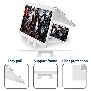 12'' Screen Magnifier – Mobile Phone 3D Magnifier Projector Screen for Movies, Videos, and Gaming – Full Coverage Foldable Phone Stand with Screen Amplifier – Supports All Smartphones (White)