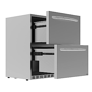 REALONE 24 Inch Under Counter Refrigerator, Stainless Steel Built-in Freestanding Double Drawers Fridge, Beverage Fridge Refrigerator, Digital Display Weatherproof for Outdoor Commercial Home Use