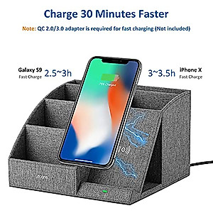 Lecone 10W Fast Wireless Charger with Desk Organizer Qi Certified Fabric Induction Charger Stand Pen Pencil Holder Compatible iPhone SE 2020/11/Xs MAX/XR/XS/X/8/8, Samsung S20/S10/S9/S8/Note 10