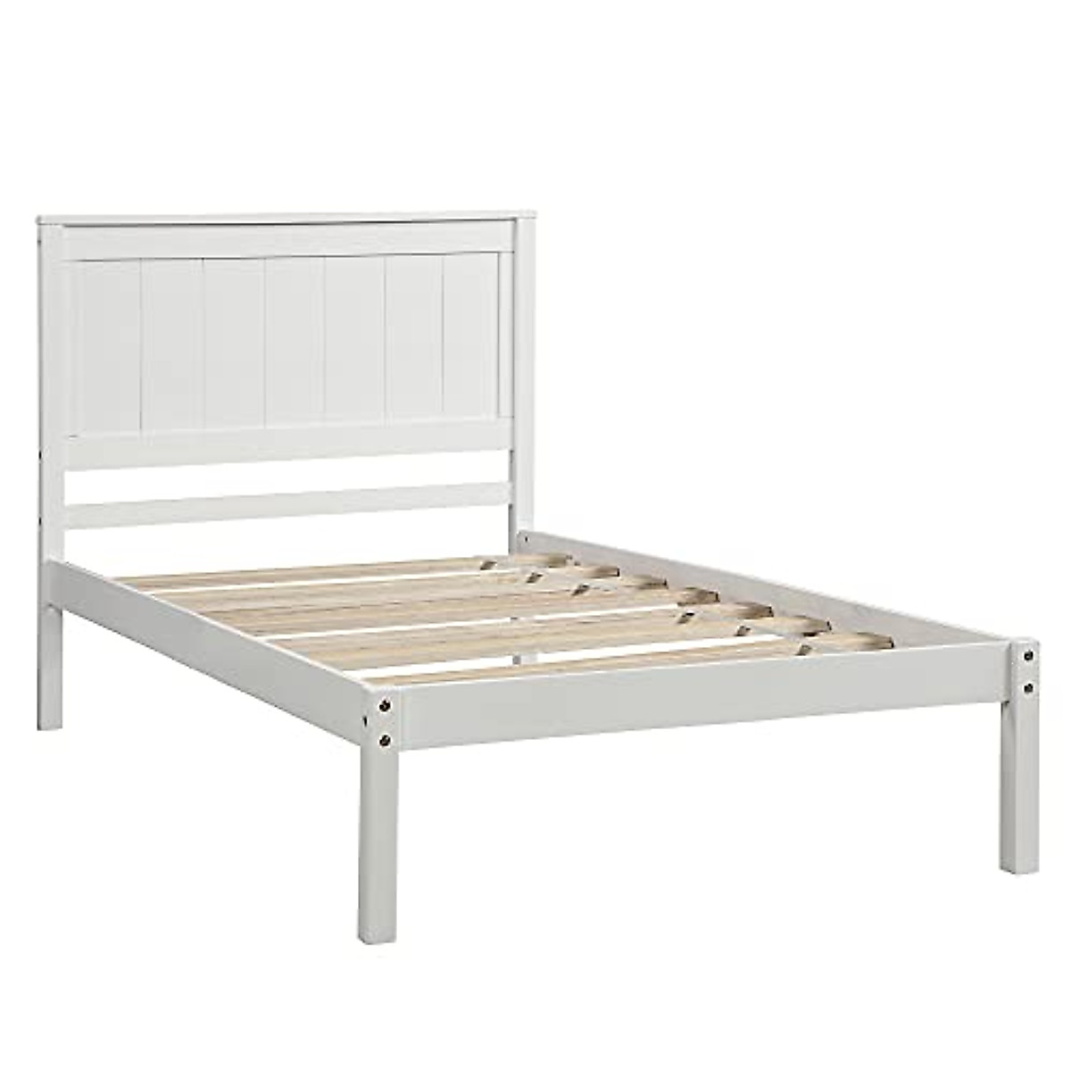 P PURLOVE Twin Size Platform Bed Frame with Headboard, Wood Platform Bed with Slat Support, No Box Spring Needed, White