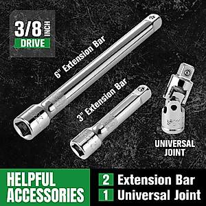 SK 3/8" Drive Socket Set with 160-P Ratchet, 56-Piece, SAE & Metric, SuperKrome Finish, Preminum CR-V Construction, with EVA Foam Tool Organizer