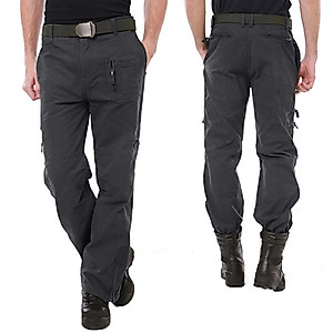 CRYSULLY Men's Casual Trousers Cotton Wild Cargo Pant Combat Wear Work Pants with Zipper Assault Pants Grey