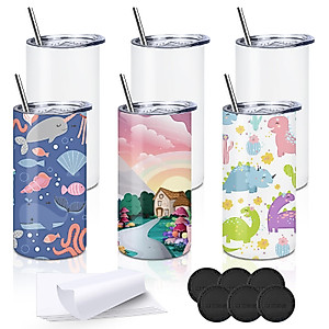 Amgkonp 6 Pack 12OZ Sublimation White Blank Straight Tumblers for Kids,Stainless Steel Double-Wall Vacuum Cups with Lids,Metal Straws,Individually Boxed,Sublimation Coating for Heat Press