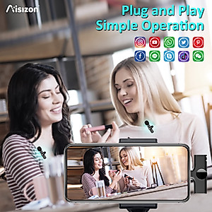 Aisizon Wireless Lavalier Microphone for iPhone15, Wireless Clip Mic, Wireless Clip on Microphone A3d, for iPhone, iPad, Computer, Zoom Meeting, Video Recording, tiktok