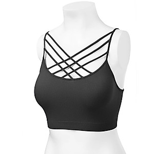 Basic Criss Cross Strappy Backless Racerback Seamless Bralette MIDGREY 1X2X