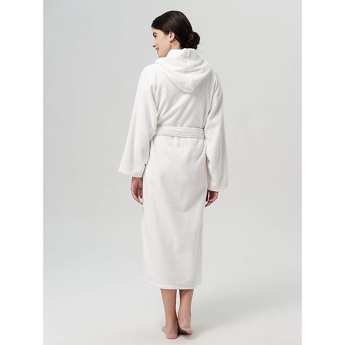 SIORO Terry Cloth Robes for Women Hooded Full Length Bathrobe Towel Cotton Fur Night Gown Spa Hotel Shower Bath Cozy Sleepwear, White Medium