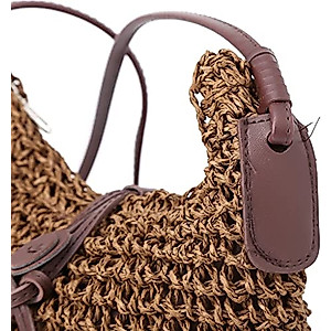 Beach Bag Straw Bags Hand-Woven Straw Bag, Women Handbag Shoulder Bag Straw Weave Tote Purse Lady Beach Hobo Bag Crossbody Coffee