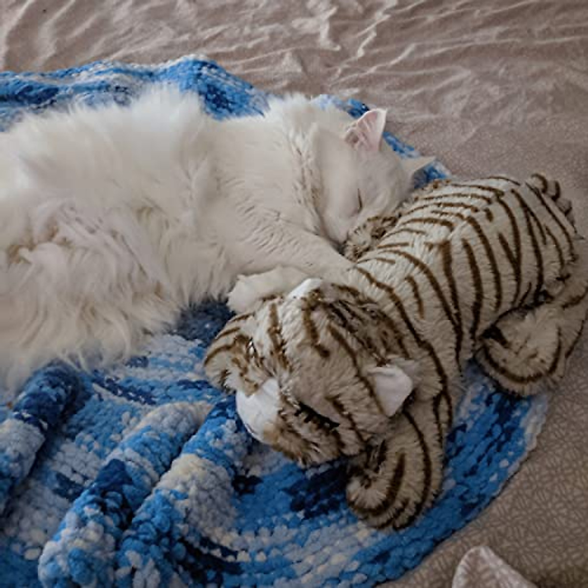 SmartPetLove Original Snuggle Kitty Heartbeat Stuffed Toy for Cats by Snuggle Puppy. Pet Anxiety Relief and Calming Aid in Tan Tiger, for All Breed Sizes.