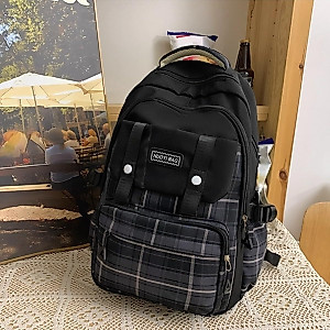 iwhgrmp Kawaii Backpack with Cute Accessories Versatile Big Capacity Cute Aesthetic Travel Backpacks Adorable Lovely Daypack (Black)