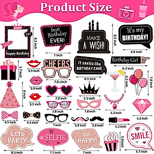 31pcs Hot Pink Girls Birthday Photo Booth Props Happy Birthday Party Favors Supplies Bday Party Decoration Set for Bachelorette Party Decoration Pink Girls Birthday Bridal Shower Pink Party Supplies