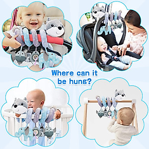 FPVERA Baby Spiral Plush Hanging Toys - Babies Spiral Activity Toy Spiral Hanging Rattle Sensory and Musical Plush Toys Car Seat Mobile Toy for Kids Infant Newborn 0-12 Months (Gray Fox)