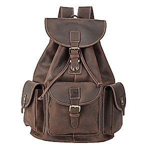 Polare Vintage Full Grain Leather Rucksack Backpack Casual Travel Satchel Bag Daypack For Men Women Dark Brown