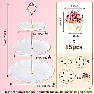 3 Tier Cupcake Stand Holder, BACUTHY Plastic Cup Cake Stand Tower with Tiered Serving Tray for Cupcakes, Donuts, Fruits and More, White