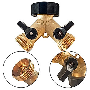 Hourleey Brass Garden Hose Splitter 2 Way, 3/4 Inch Hose Connector Tap Splitter, Hose Y Splitter, Hose Spigot Adapter 2 Valves with Extra Rubber Washers (1)