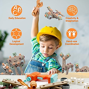 Kids Tools Set, SWGIEEI 144 PCS Toddler Tool Box with Tools & Electronic Toy Drill, Pretend Play Toddler Tolls, Toy Tools for Kids Boys Girls Ages 3,4,5,6,7,8 Years Old