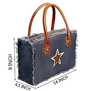 Ruzioon Upcycled Canvas Hand Bag, Canvas & Cowhide Tote Bag, Canvas Tote Bag, Cowhide Leather Handbags, Canvas Shoulder Bags for Women