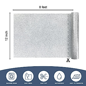 MerryMade Silver Glitter Heat Transfer Vinyl 12" x 8 ft HTV for Shirts, Glitter HTV for All Cutter Machine - Easy to Cut & Weed for Heat Vinyl Design (Silver)