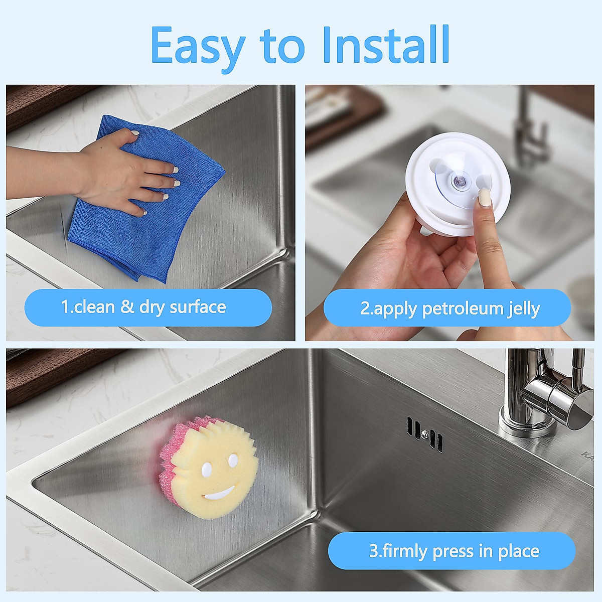 Sponge Holder, Sink Caddy for Scrub Sponges with Suction Cup Installation, Kitchen/Bathroom Sink Sponge Storage, Self Draining, Dishwasher Safe for Holding Smiley Sponges (Sponges Not Included),1pcs