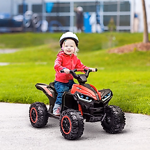 Aosom 12V Kids ATV Quad Car with Forward & Backward Function, Four Wheeler for Kids with Wear-Resistant Wheels, Music, Electric Ride-on ATV for Toddlers Ages 3+ Years Old, Red