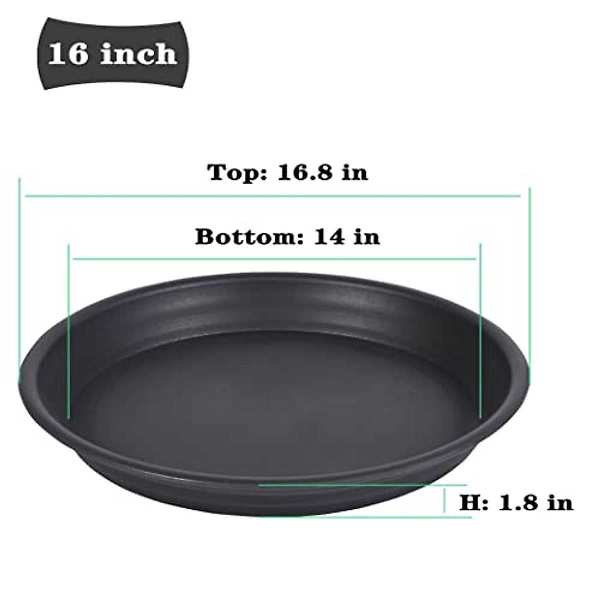 SAUCERHOME Plant Saucer 16 inch, 4 Pack 17 inch (16.8") Plastic Large Flower Planter Plant Pot Saucers and Drip Tray for Indoors Outdoors, Thick Heavy Sturdy Durable Plant Plate Water Catcher (Black)
