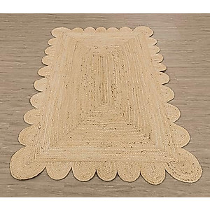 Generic Handwoven Scalloped Jute Area Rug 2x3/3x5/4x6-Braided Jute Runner Rug 2.5x6 ft for Kitchen/Hallway-Natural Farmhouse Scallop Jute Rug 5x7-Reversible Jute Rug 8x10 (Beige, 4' x 6' Feet)