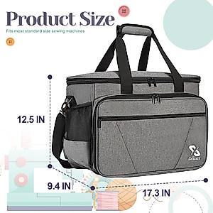 Golkcurx Sewing Machine Case with Removable Padding Pad, Tote Bag for Sewing Machine with Shoulder Strap for Most Standard Singer, Brother, Janome, Grey