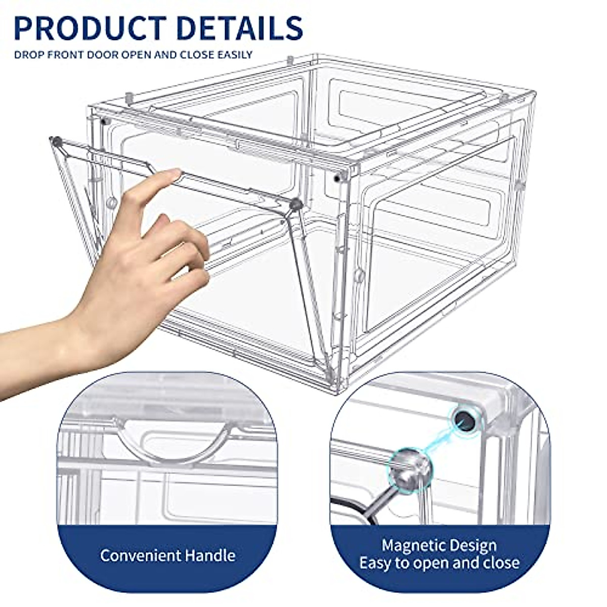 mupera Clear Shoe Box Stackable - Upgraded Large Plastic Sneaker Storage Box with Lid, Magnetic Shoe Boxes Stackable, Shoe Box Clear Plastic, Drop Front Boot Organizer, Hard Plastic Shoe Storage Bin