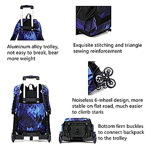 3Pcs Black Galaxy Rolling Backpacks for Boys Middle School Bags Trolley Elementary Bookbags on 6 Wheels