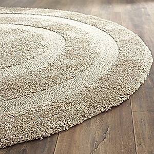 SAFAVIEH Florida Shag Collection 4' Round Beige / Beige SG454 Border Non-Shedding Living Room Bedroom Dining Room Entryway Plush 1.2-inch Thick Area Rug