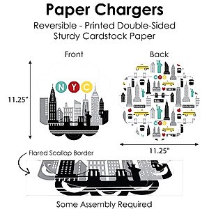 Big Dot of Happiness NYC Cityscape - New York City Party Paper Charger and Table Decorations - Chargerific Kit - Place Setting for 8