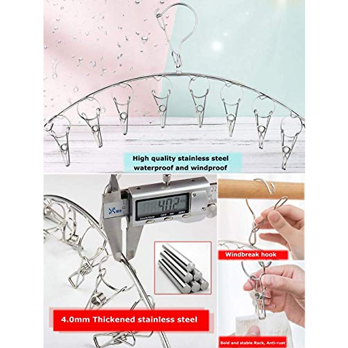 AmtBety 3 Pack Clothes Drying Rack with 12 Clips,Folding Stainless Steel Drying Hanger for Drying Socks,Drying Towels, Hat,Scarf,Diapers,Handkerchief,Bras, Baby Clothes,Lingerie,Socks,Gloves