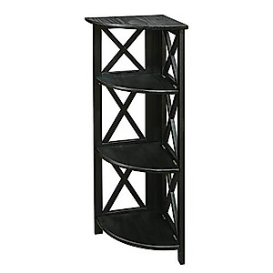 Casual Home Montego 3-Shelf Corner Folding Bookcase with Mantel Top, Black